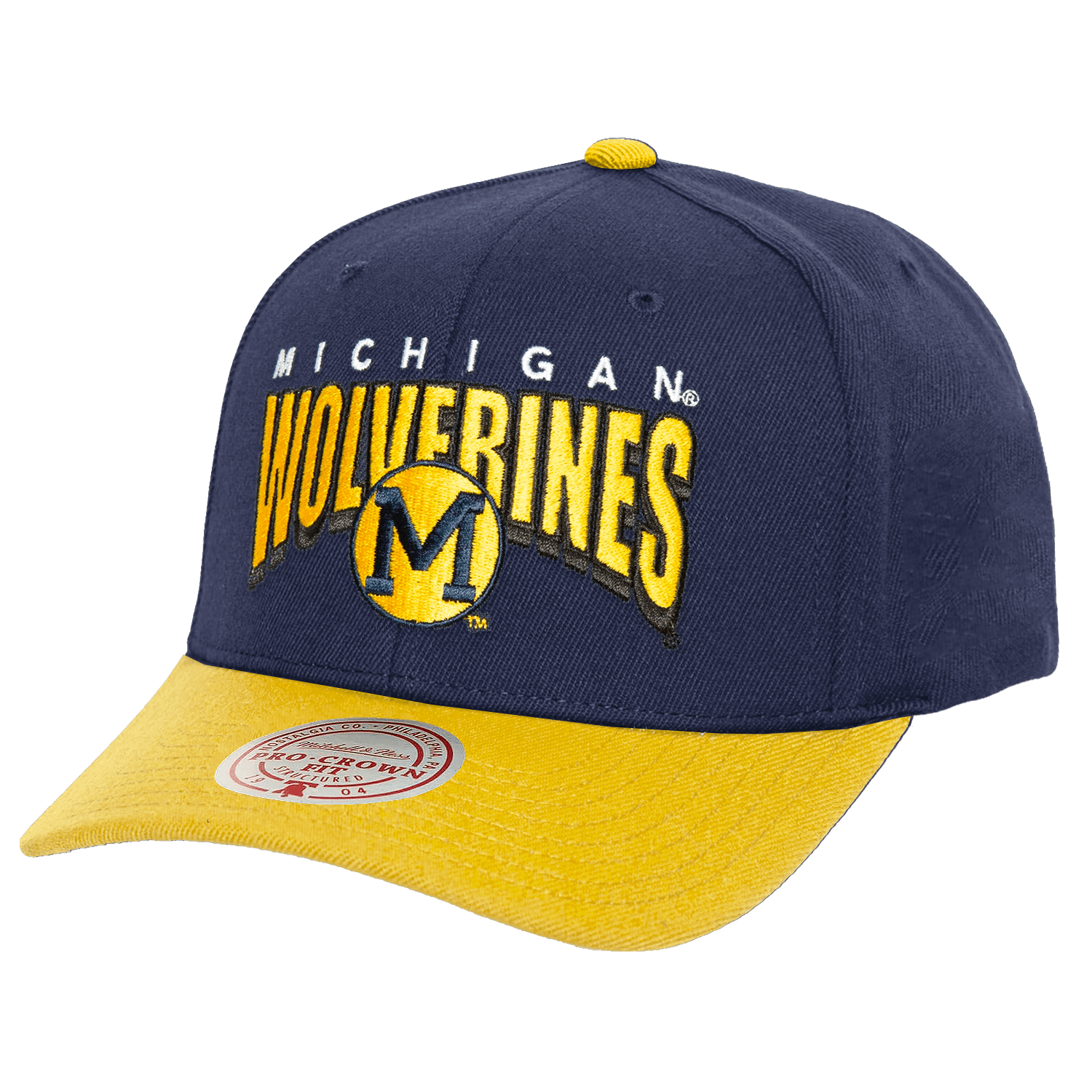 Michigan Wolverines Mitchell & Ness NCAA Boom Text Snapback Hat - Navy ...