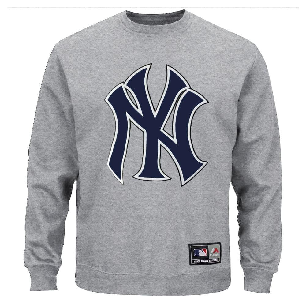 New York Yankees Majestic MLB Large Patch Logo Crew Jumper - Grey Marl ...