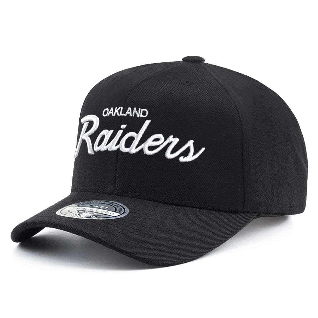 Oakland Raiders Mitchell & Ness NFL 110 Script Curve Snapback Hat - Bl ...