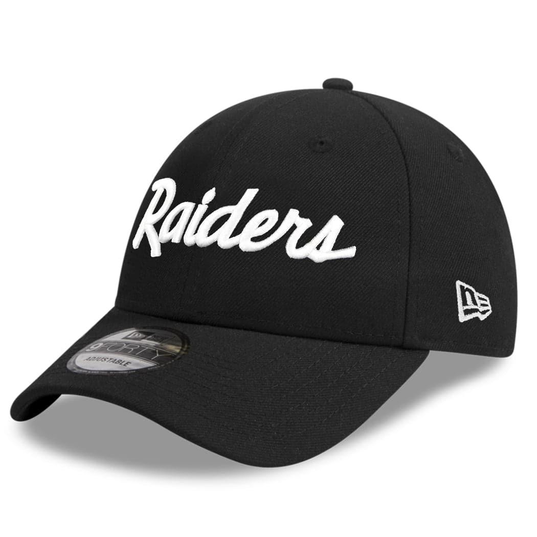 Las Vegas Raiders New Era NFL Script 9FORTY Snapback Curve Hat - Black ...