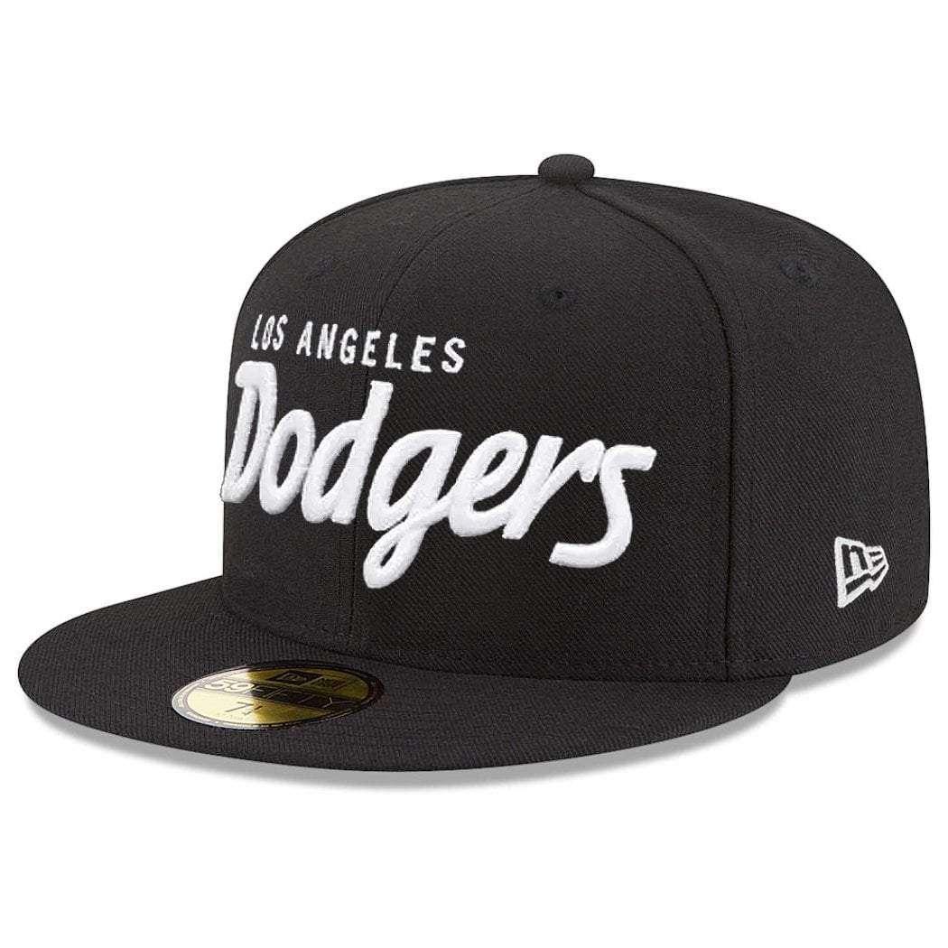 Los Angeles Dodgers New Era MLB Black & White Script 59FIFTY Fitted Ha ...