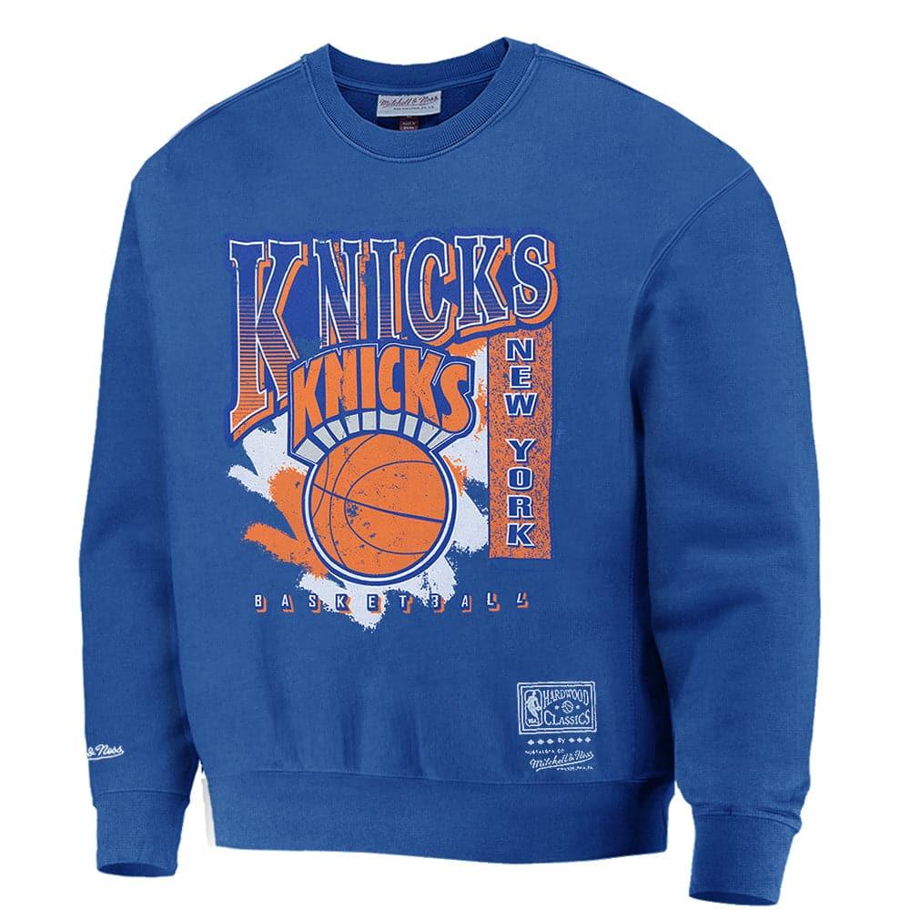 New York Knicks Mitchell & Ness NBA Paint Brush Crew Jumper - Faded Bl ...