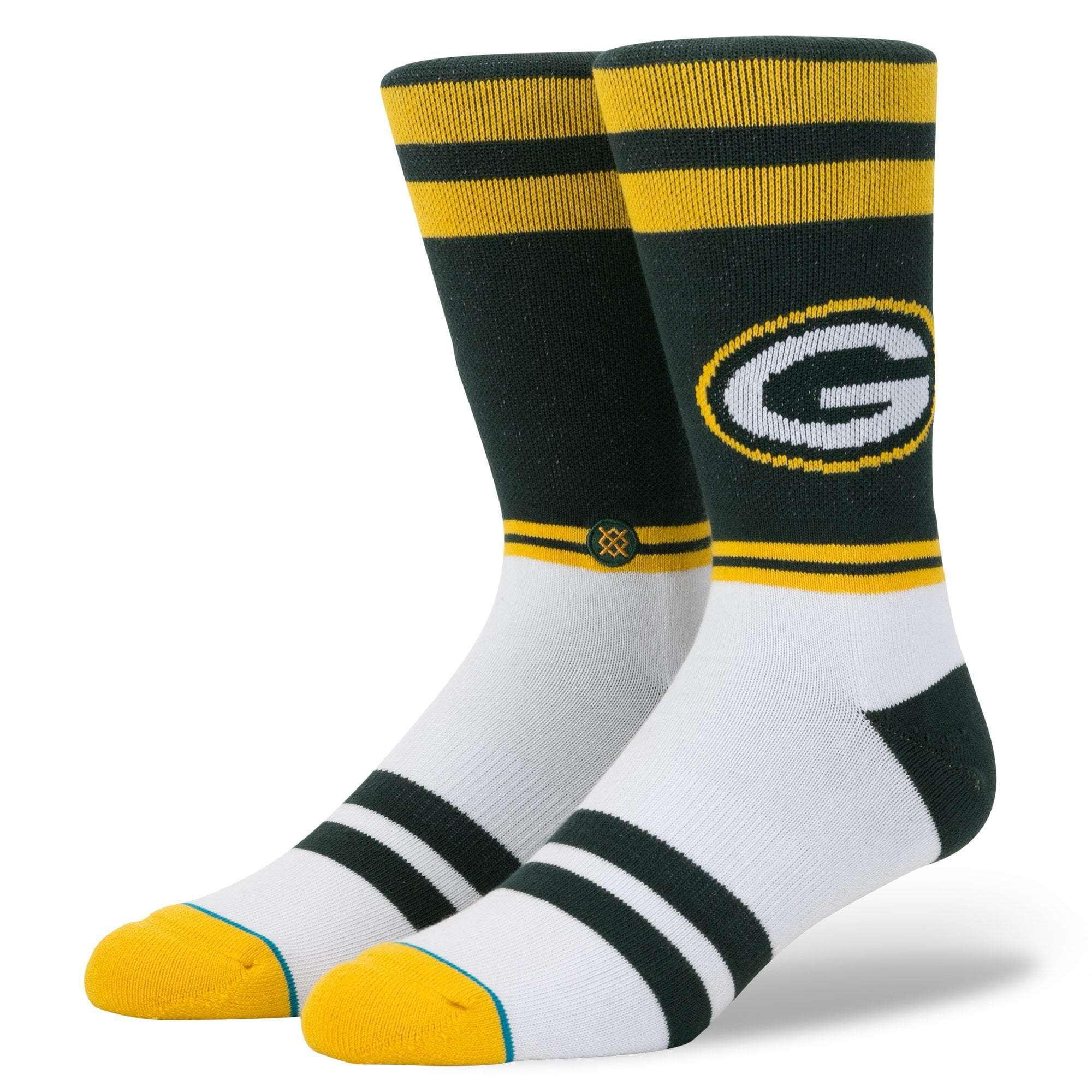 Green Bay Packers Stance NFL Logo Stripe Crew Socks - Green | US Sports HQ