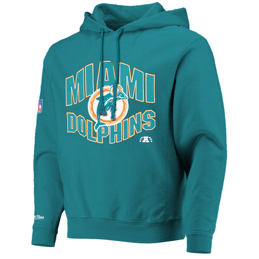 Miami Dolphins Mitchell & Ness NFL Wave Arch Vintage Hoodie Jumper - F ...