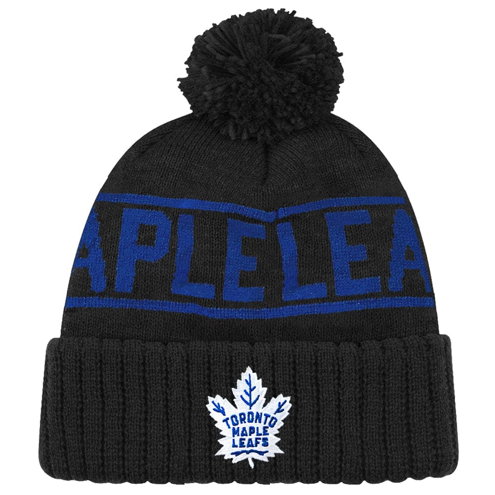 Toronto Maple Leafs NHL Team Stripe Pom Knit Beanie - Black | US Sports HQ