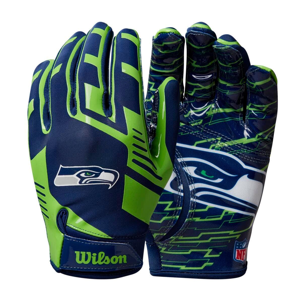 Seattle Seahawks Wilson NFL Team Stretch Fit Receiver Gloves | US Sports HQ